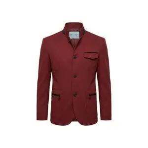 RON TOMSON Stand Collar Denim Blazer Wine - Red