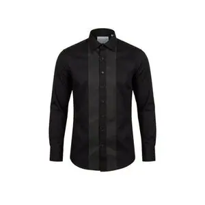RON TOMSON Lurex Paneled Spread Collar Tux Shirt - Black
