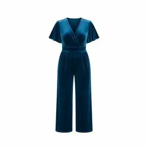 YUMI Teal Jumpsuit With Angel Sleeves - Blue