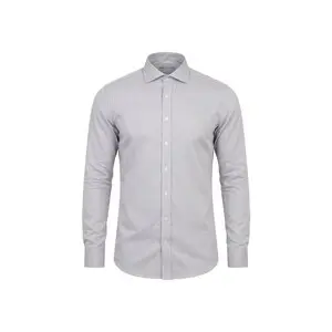 RON TOMSON Pure Cotton Spread Collar Fitted Dress Shirt - Grey