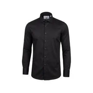 RON TOMSON Pure Cotton Classic Collar Stud Button French Cuff Tuxedo Shirt - Black