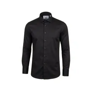 RON TOMSON Pure Cotton Classic Collar Stud Button French Cuff Tuxedo Shirt - Black