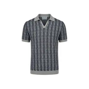 RON TOMSON Textured Knit Polo Shirt Navy