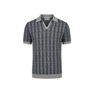 RON TOMSON Textured Knit Polo Shirt Navy