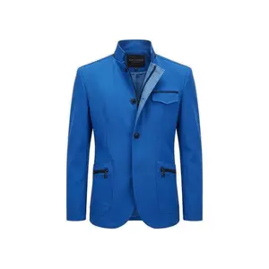 RON TOMSON Stand Collar Denim Blazer Sax - Blue