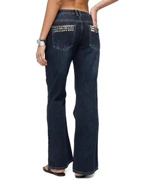 EDIKTED Tyler Studded Low Rise Bootcut Jeans
