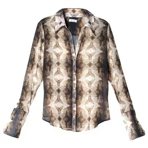 BABS BOUTIQUE NYC Silk Georgette Blouse Sepia Gargoyles