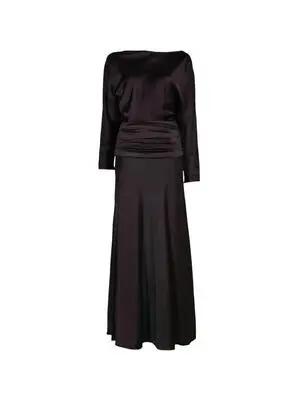 Staud Freda Ruched Silk Maxi Dress - Brown