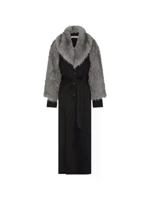 SRVC STUDIO Raven Faux-fur Trim Coat
