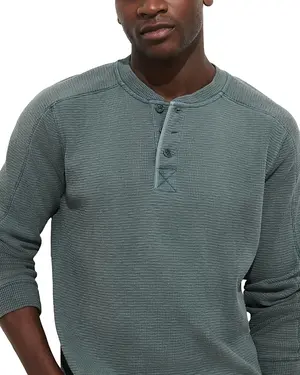 ALEX MILL Austin Loose Fit Thermal Cotton Henley Shirt - Sage