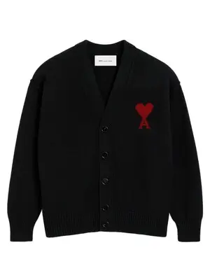AMI Paris De Coeur Wool Cardigan - Black