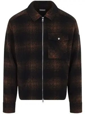 Moncler Check Jersey Zip-up Shirt
