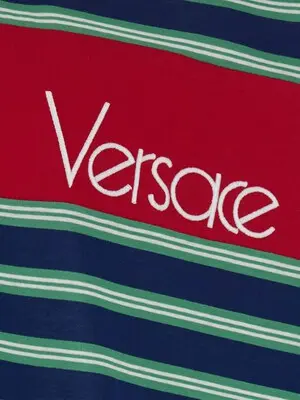 Versace Logo-detail Striped Long-sleeve Polo Shirt - Multi