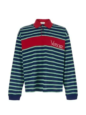 Versace Logo-detail Striped Long-sleeve Polo Shirt - Multi