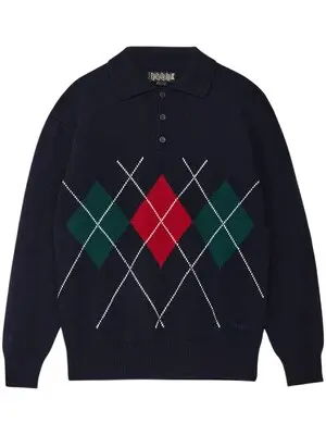 BARACUTA Argyle Polo Neck - Blue