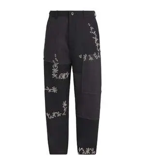 KARTIK RESEARCH Wool-linen Embroidered Patchwork Trousers - Black