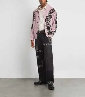 KARTIK RESEARCH Wool-linen Embroidered Patchwork Trousers