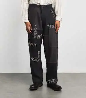 KARTIK RESEARCH Wool-linen Embroidered Patchwork Trousers