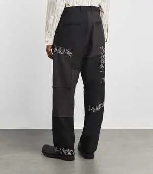 KARTIK RESEARCH Wool-linen Embroidered Patchwork Trousers