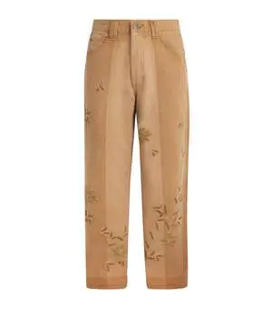 KARTIK RESEARCH Canvas Embroidered 5-pocket Trousers - Beige