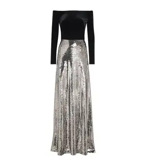 Monique Lhuillier Velvet Sequin-trim Gown