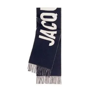 Jacquemus Logo Jacquard Fringed Edge Scarf - Black