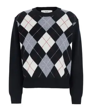 DUNST Argyle Crew Neck Knitted Sweater - Black