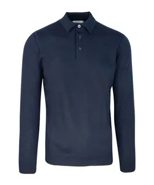 PAOLO PECORA Long-sleeved Knitted Polo Shirt - Blue