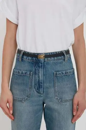Victoria Beckham Dorian Frame Belt Micro 15mm Shiny Calf Leather
