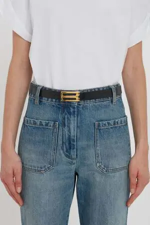 Victoria Beckham Dorian Frame Belt 25mm Croc Embossed Leather