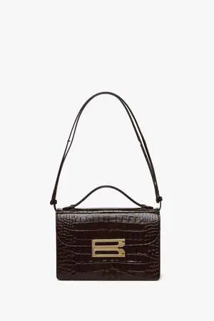 Victoria Beckham Dorian Bag Croc Embossed Leather - Espresso