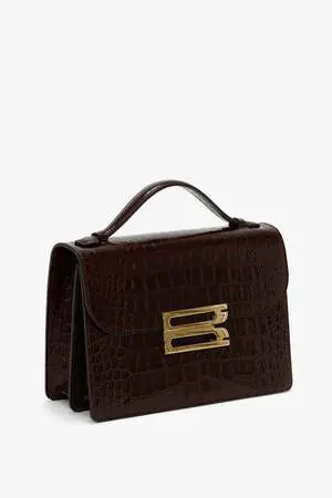 Victoria Beckham Dorian Bag Croc Embossed Leather - Espresso
