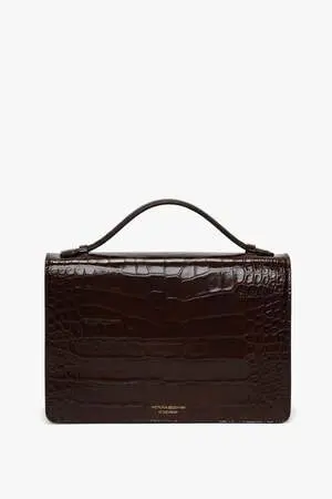 Victoria Beckham Dorian Bag Croc Embossed Leather - Espresso