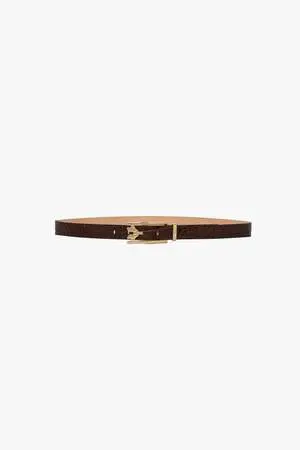 Victoria Beckham Dorian Pin-buckle Belt 25mm Croc Embossed Leather - Dark Brown
