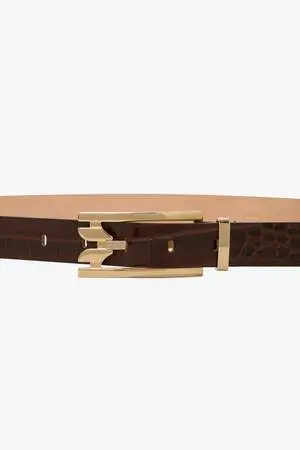 Victoria Beckham Dorian Pin-buckle Belt 25mm Croc Embossed Leather - Dark Brown