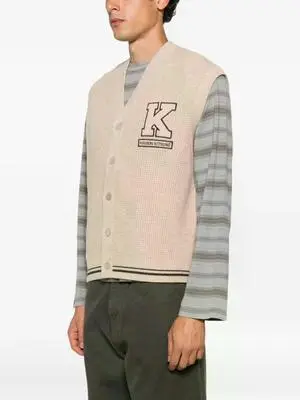 Maison Kitsuné Logo-patch Waffle-knit Cardigan