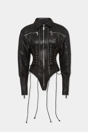 Dsquared2 Ducati X Laced Leather Biker Bodysuit - Black