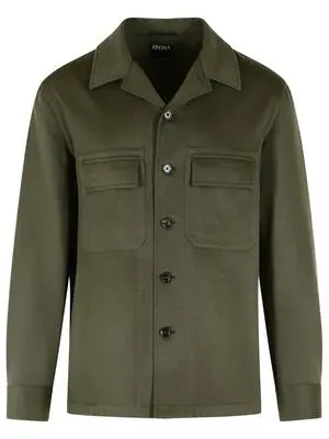 Zegna Alba Overshirt In Dark Olive Green Cashmere Oasis Mélange - Brown
