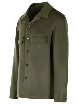 Zegna Alba Overshirt In Dark Olive Green Cashmere Oasis Mélange - Brown