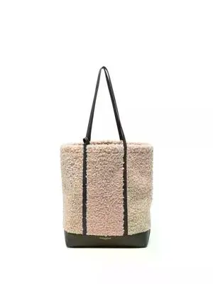 Maison Kitsuné Faux-shearling Leather-trim Shoulder Bag - Neutrals
