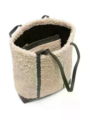Maison Kitsuné Faux-shearling Leather-trim Shoulder Bag