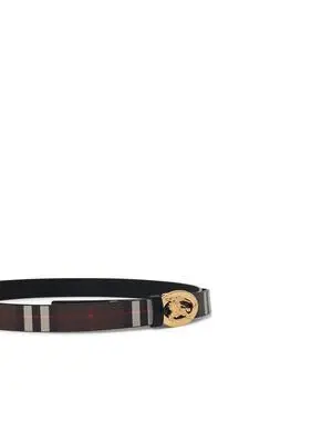 Burberry Reversible Oval Check Belt In Chocolate Cotton Blend