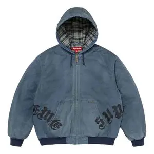 Supreme Fw26 Leather Appliqué Hooded Work Jacket - Navy