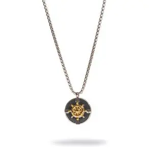 EBRU JEWELRY Silver / Gold True North Compass Ship Wheel Black & Gold Steel Necklace Silver - Silver/gold