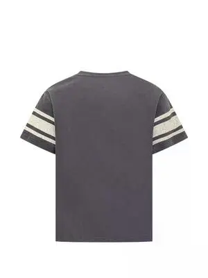 FOUND Collegiate Crest Logo-print Striped-sleeve T-shirt
