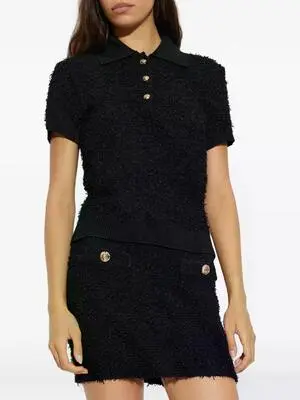 Balmain Tweed Short-sleeve Polo Shirt