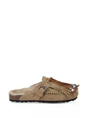 TAJI Caribe Buckled Fringe Mules - Neutrals
