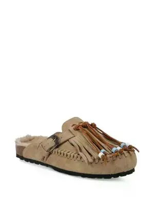 TAJI Caribe Buckled Fringe Mules