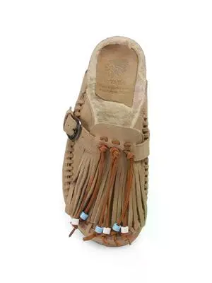 TAJI Caribe Buckled Fringe Mules