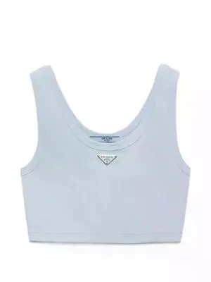 Prada Ribbed Knit Cotton Crop Top - Blue